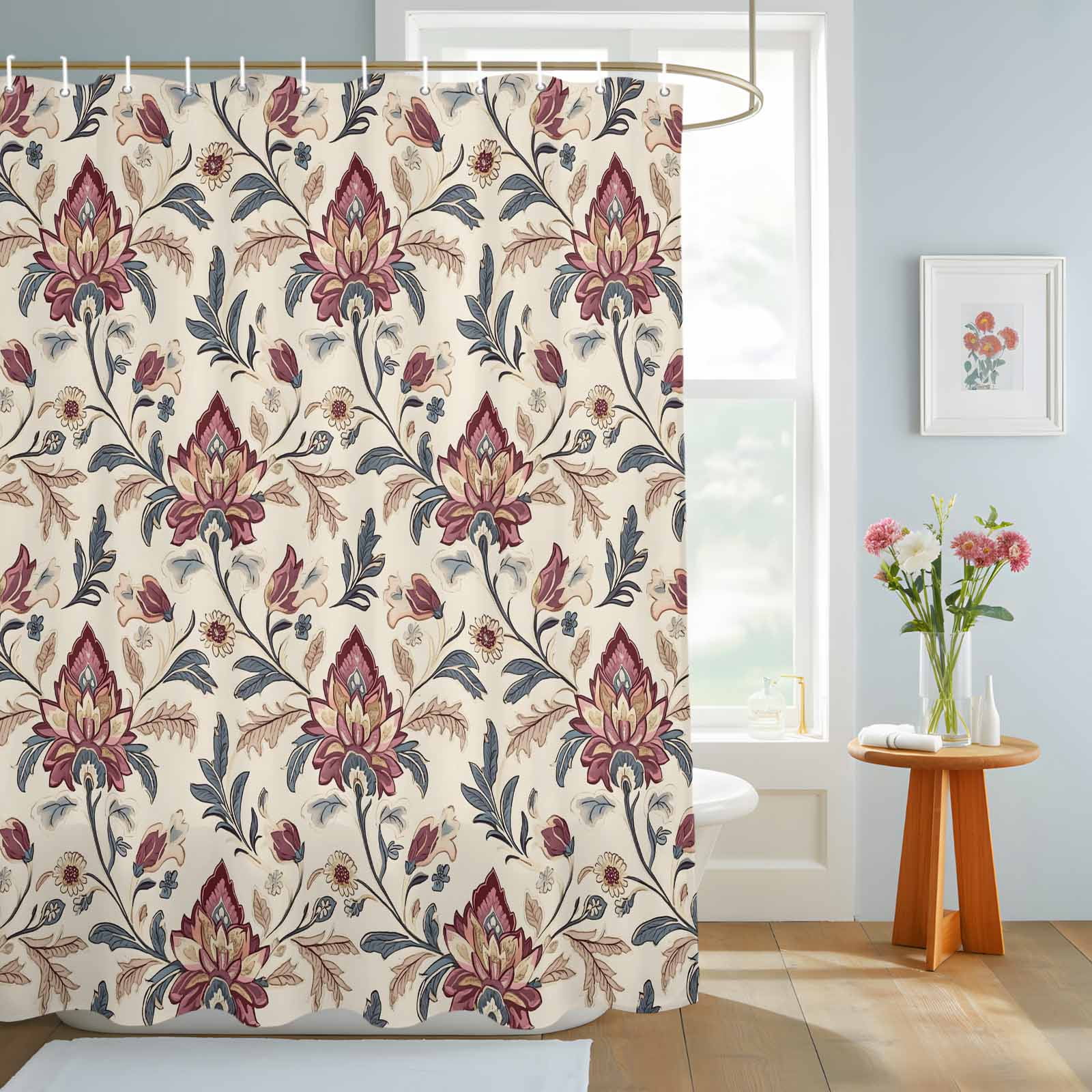 Bathroom Shower Curtain Boho Tribal Western Flower on Vintage ...