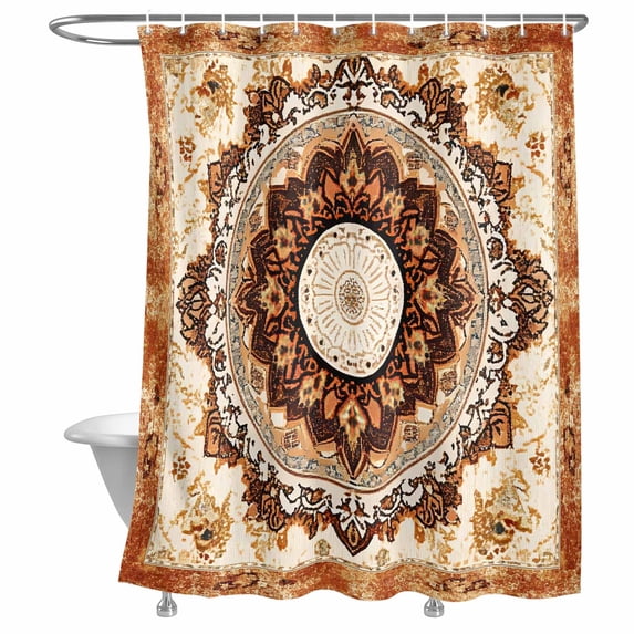 Bathroom Shower Curtain Boho Vintage Ethnic Floral Texture Waterproof ...