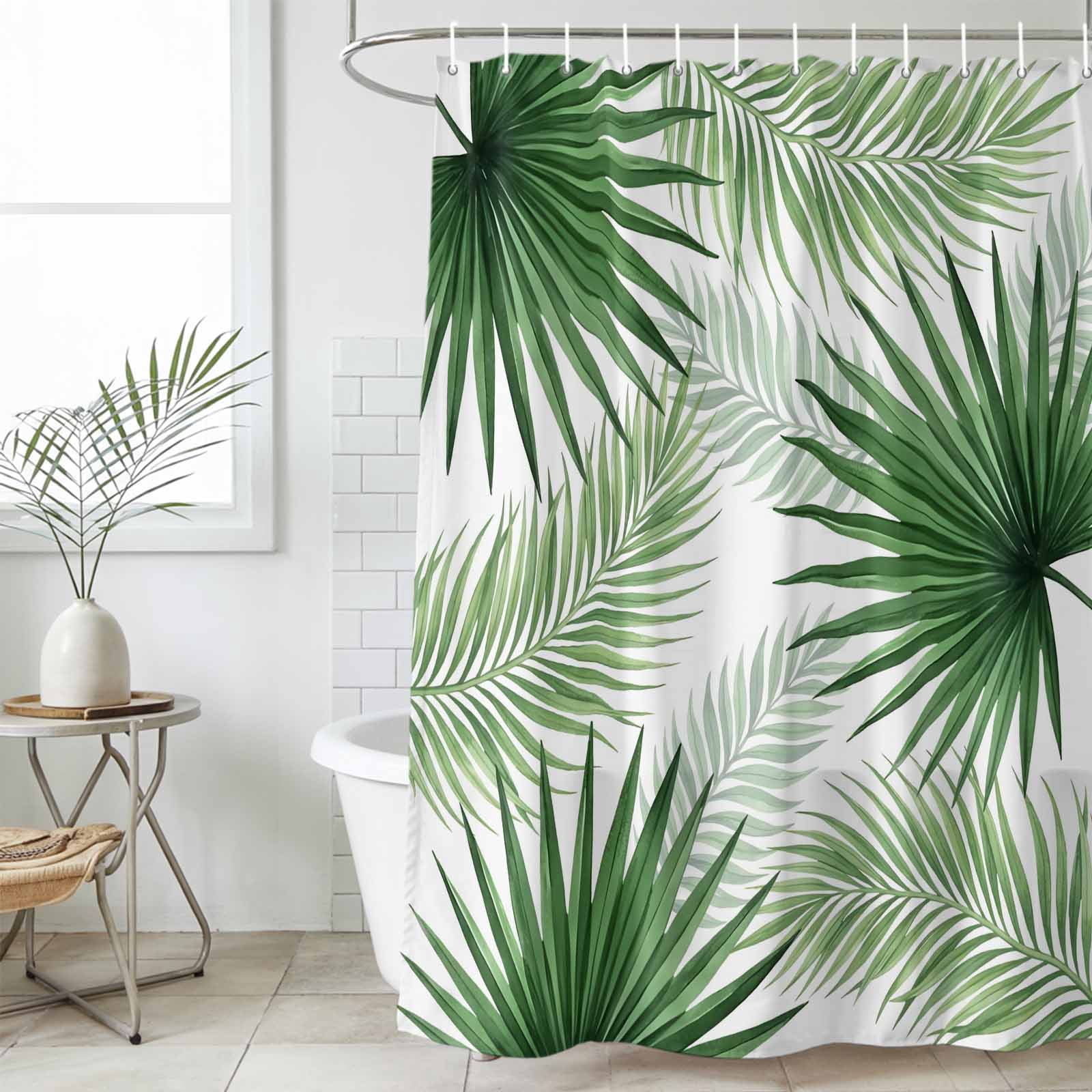 Bathroom Shower Curtain Botanical Fan Palm Leaves Waterproof Shower ...