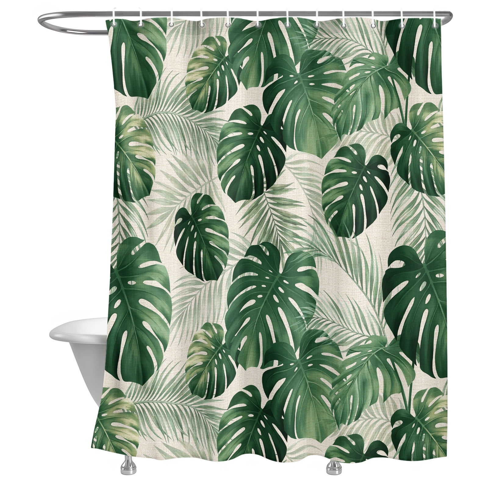 Bathroom Shower Curtain Botanical Jungle Leaves on Linen Waterproof ...