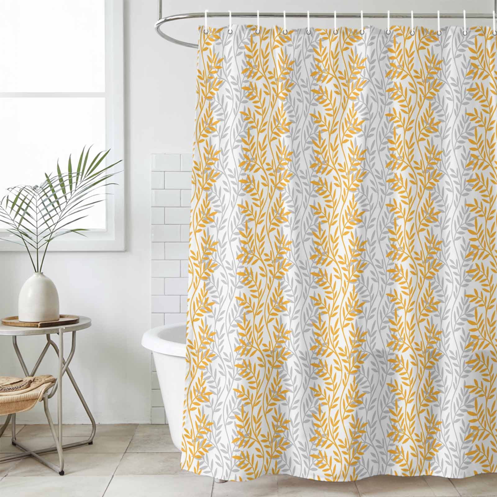 Bathroom Shower Curtain Botanical Leaves Sketch Texture on White ...