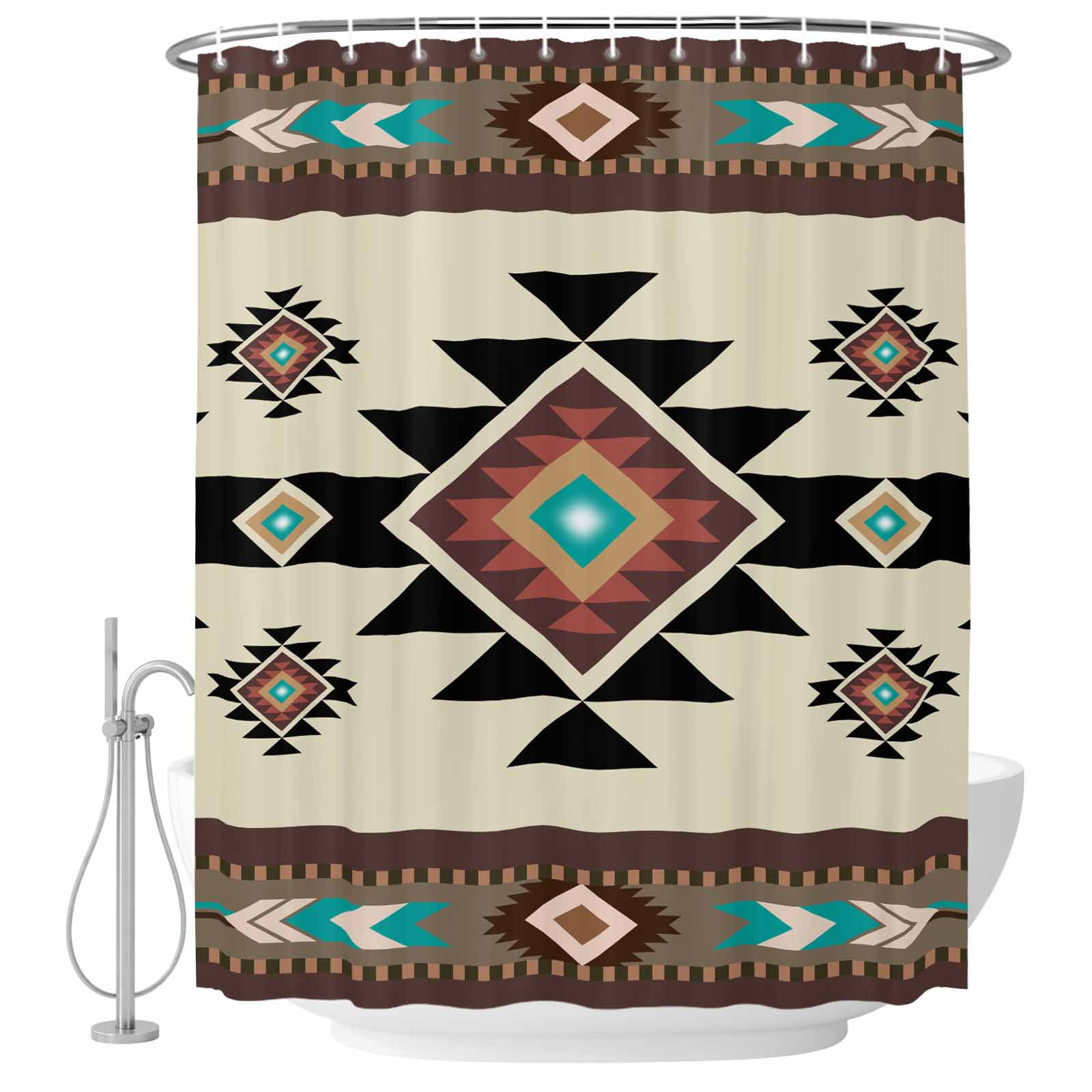 Bathroom Shower Curtain Brown Aztec Ethnic Art Waterproof Shower ...