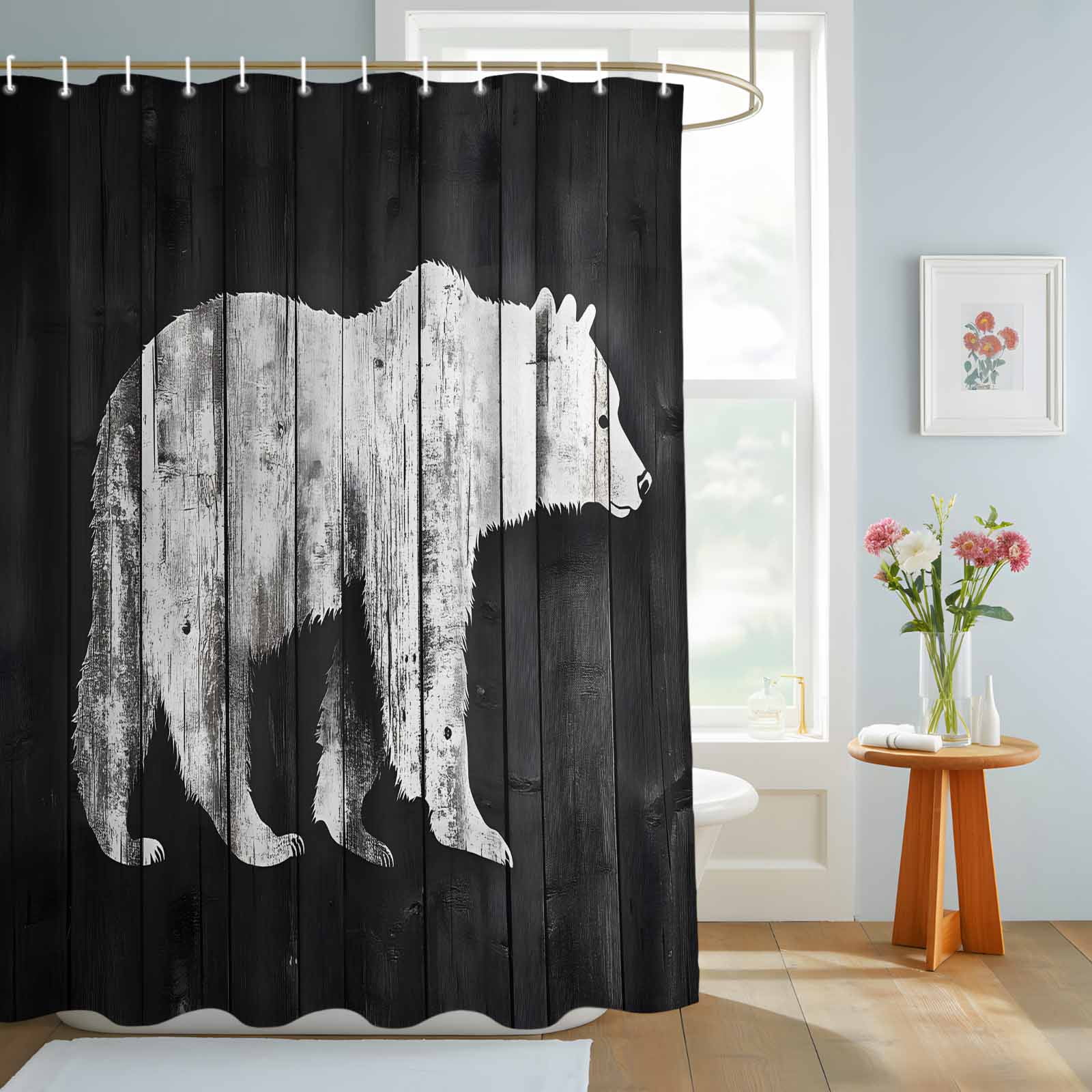 Bathroom Shower Curtain Brown Bear Silhouette Waterproof Shower ...