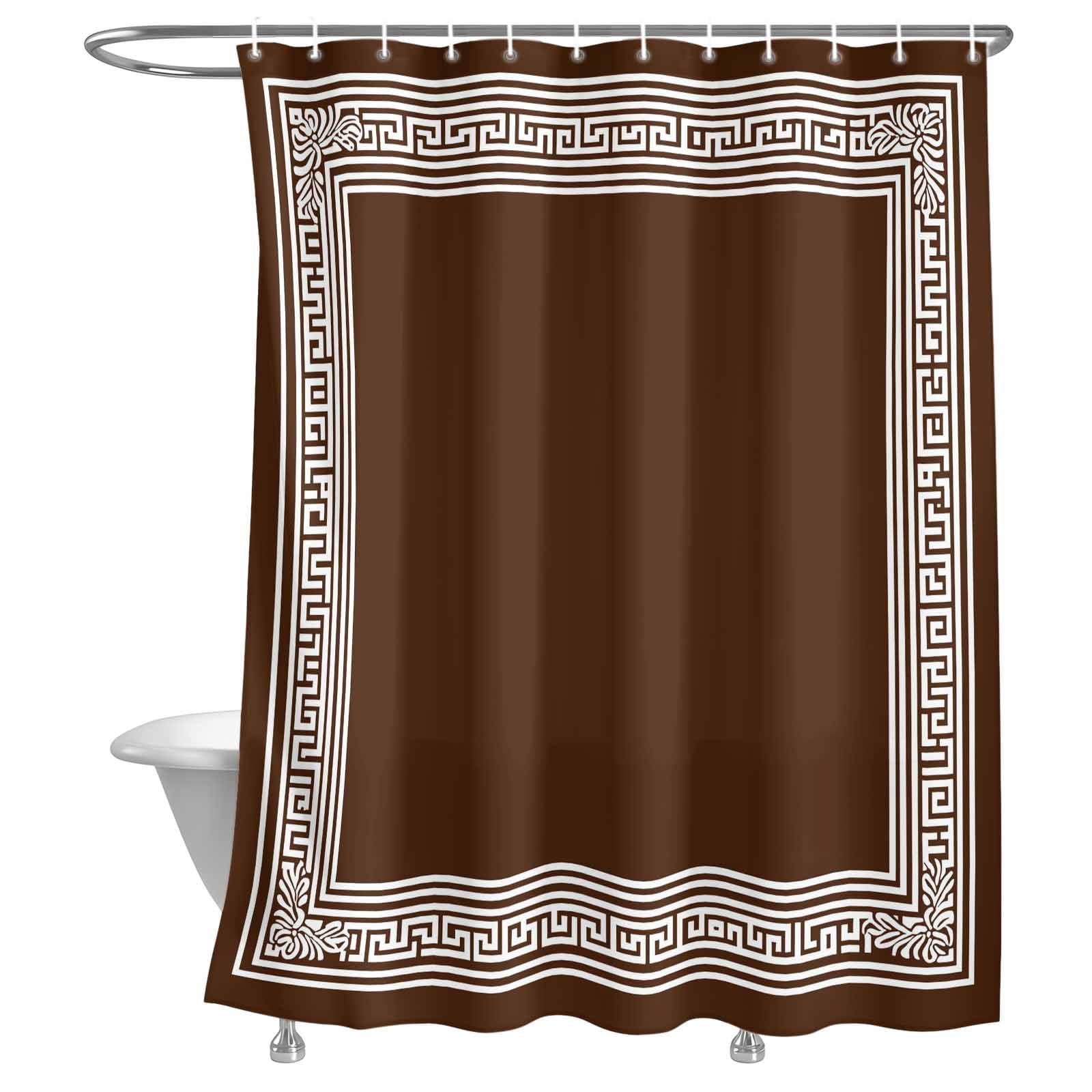 Bathroom Shower Curtain Brown Greek Key Geometric Waterproof Shower ...
