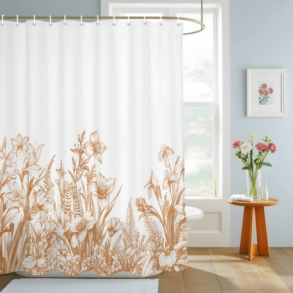 Bathroom Shower Curtain Brown Iris Flower Lavender on White Waterproof ...