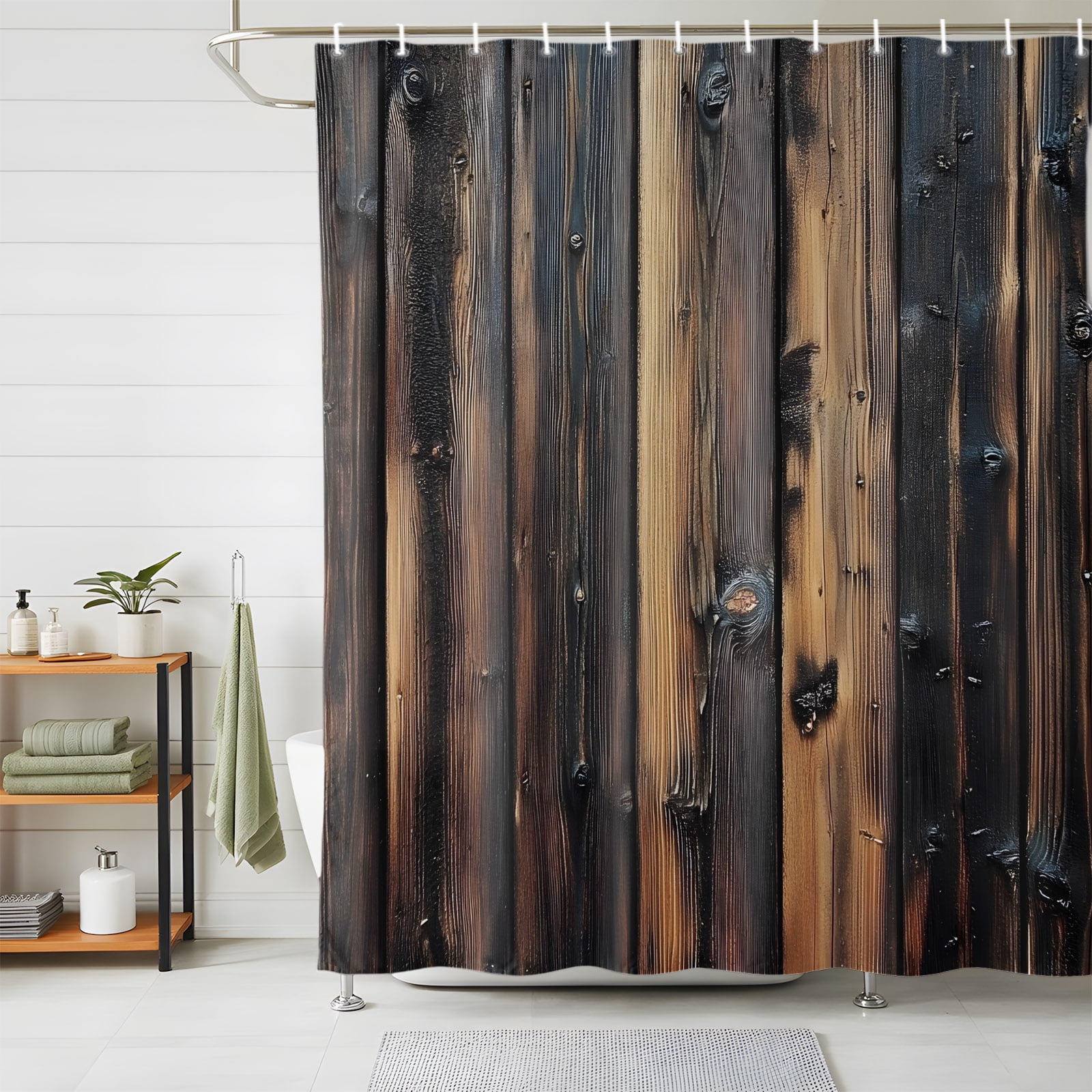 Bathroom Shower Curtain Brown Wooden Grain Waterproof Shower Curtains ...