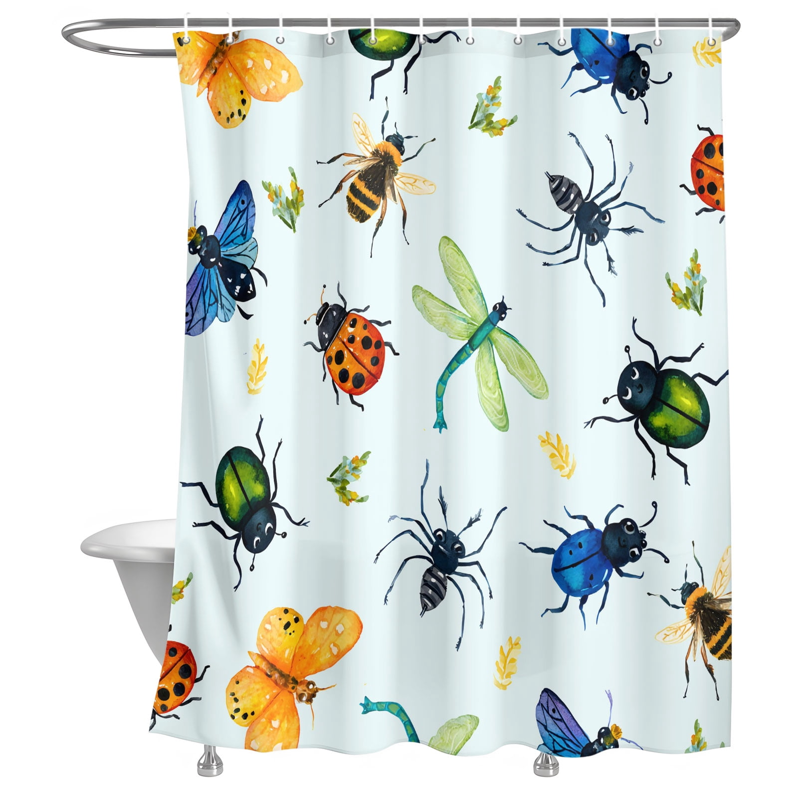 Bathroom Shower Curtain Butterfly Dragonfly Spiders Ladybirds ...
