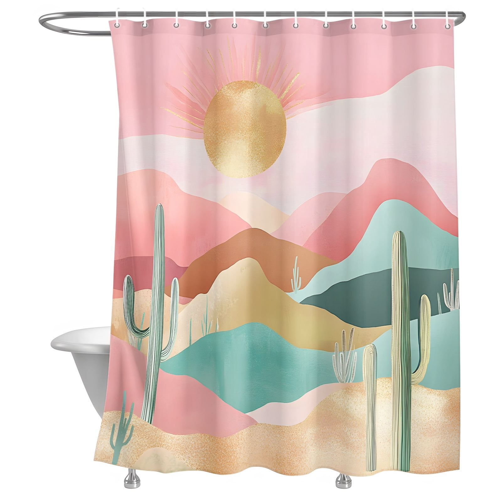 Bathroom Shower Curtain Cactus Ombre Colorful Mountain Waterproof ...
