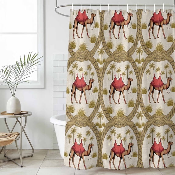 Bathroom Shower Curtain Camel Date Coconut Trees Ropes Waterproof ...