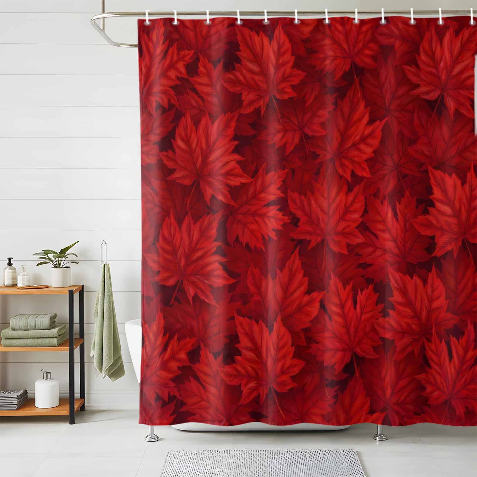 Bathroom Shower Curtain Canada Day Red Maple Leaves Waterproof Shower ...