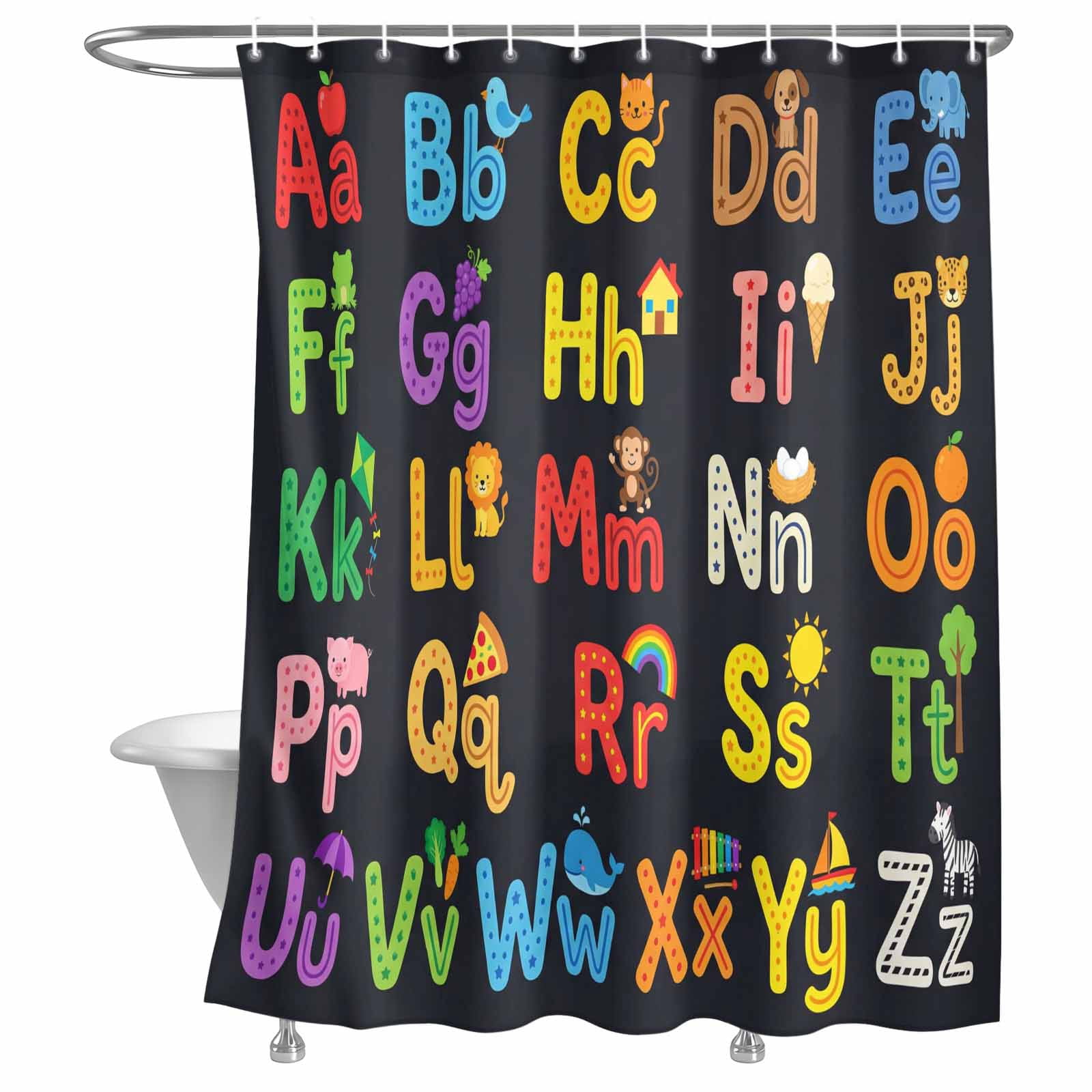 Bathroom Shower Curtain Cartoon Alphabet Cute Waterproof Shower ...