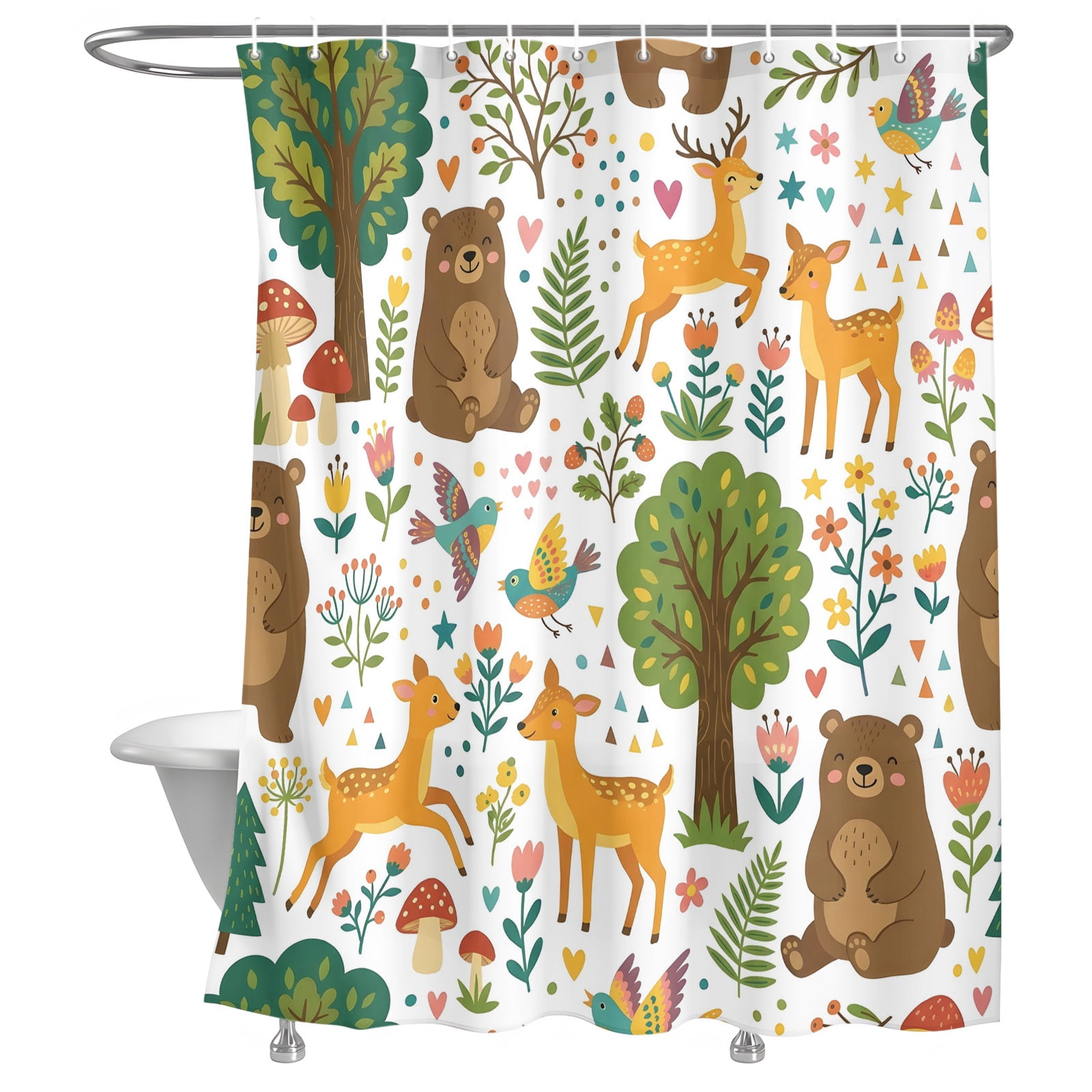 Bathroom Shower Curtain Cartoon Animal Green Forest Waterproof Shower ...