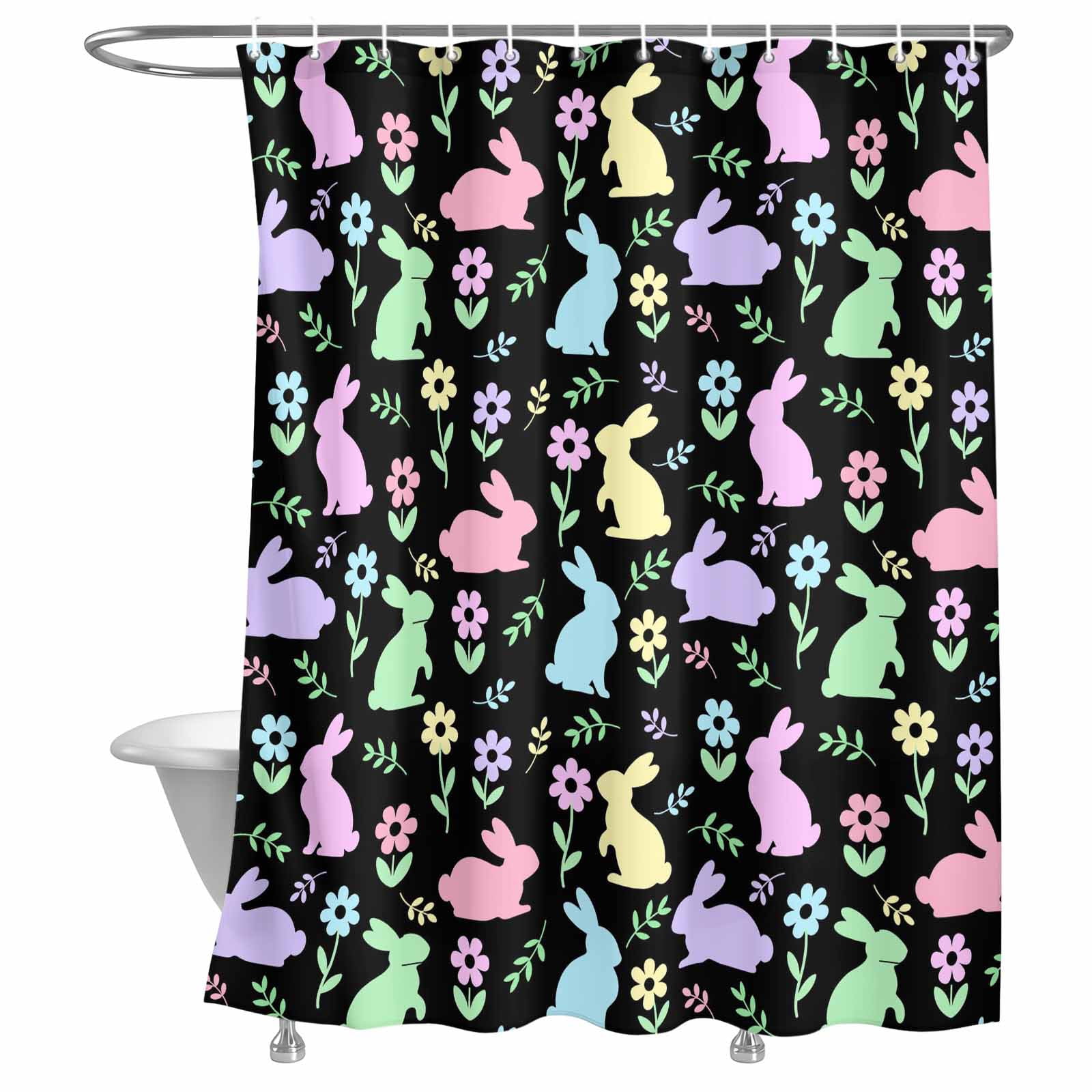 Bathroom Shower Curtain Cartoon Bunny Easter Rabbit Waterproof Shower ...