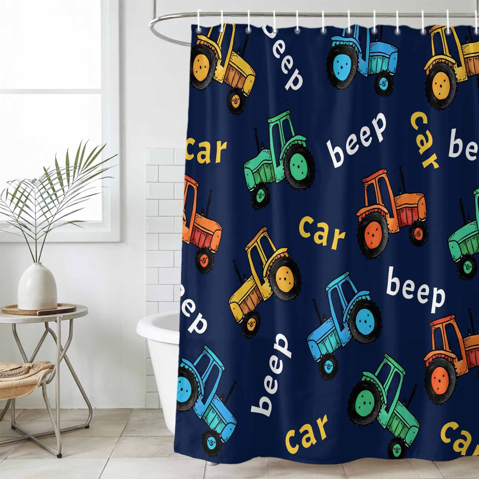 Bathroom Shower Curtain Cartoon Car Blue Green Yellow Waterproof Shower ...