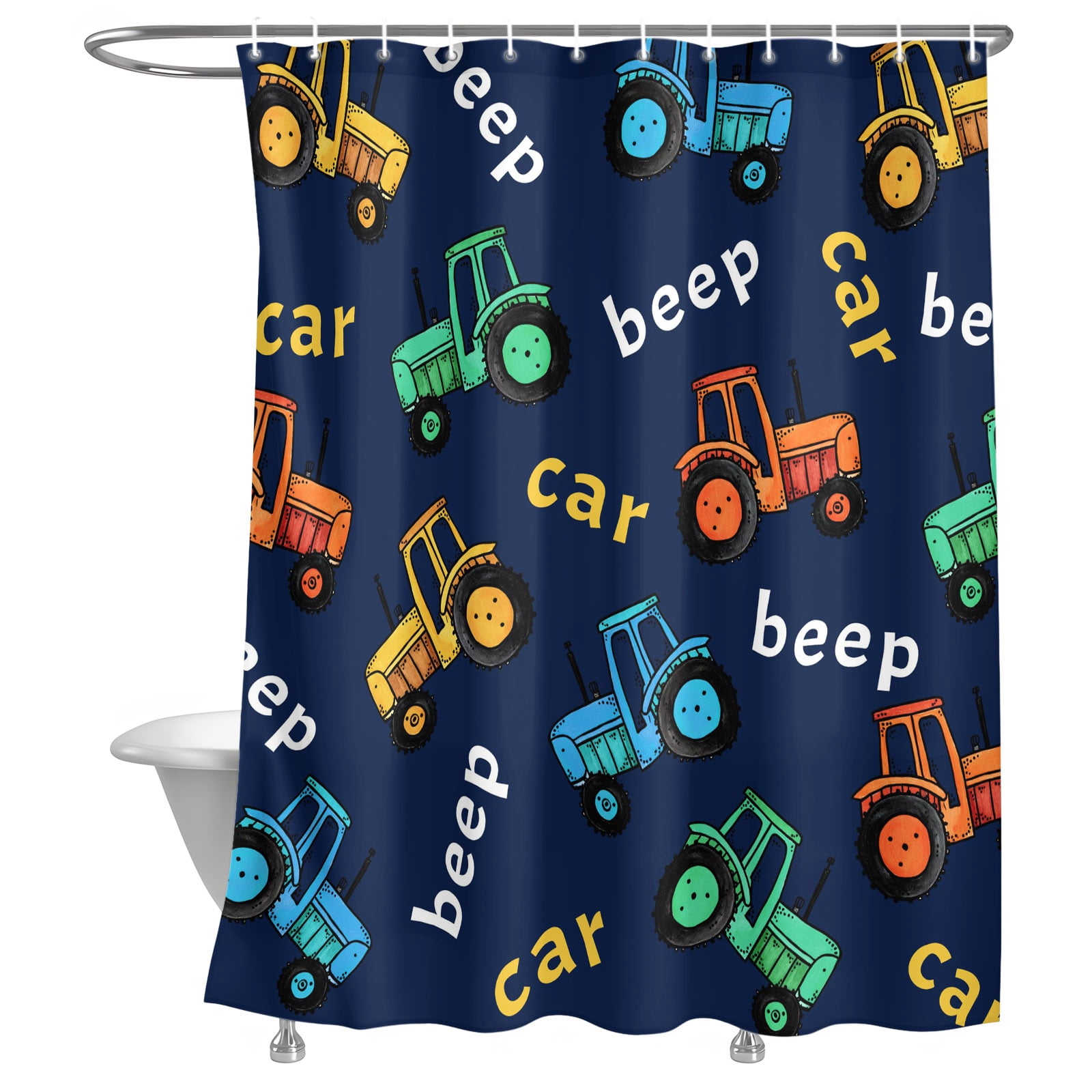 Bathroom Shower Curtain Cartoon Car Blue Green Yellow Waterproof Shower ...