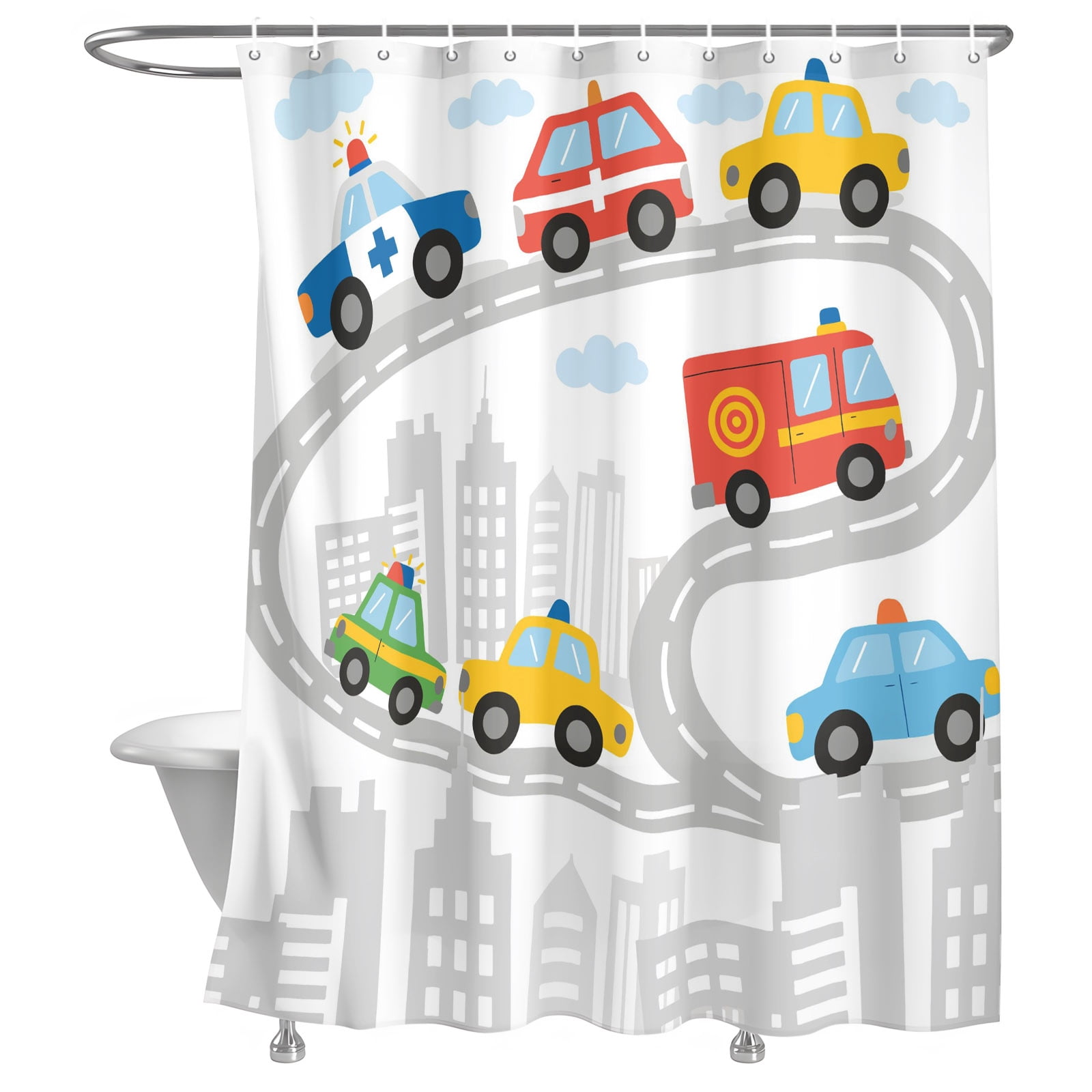 Bathroom Shower Curtain Cartoon Car Grey Silhouette Waterproof Shower ...