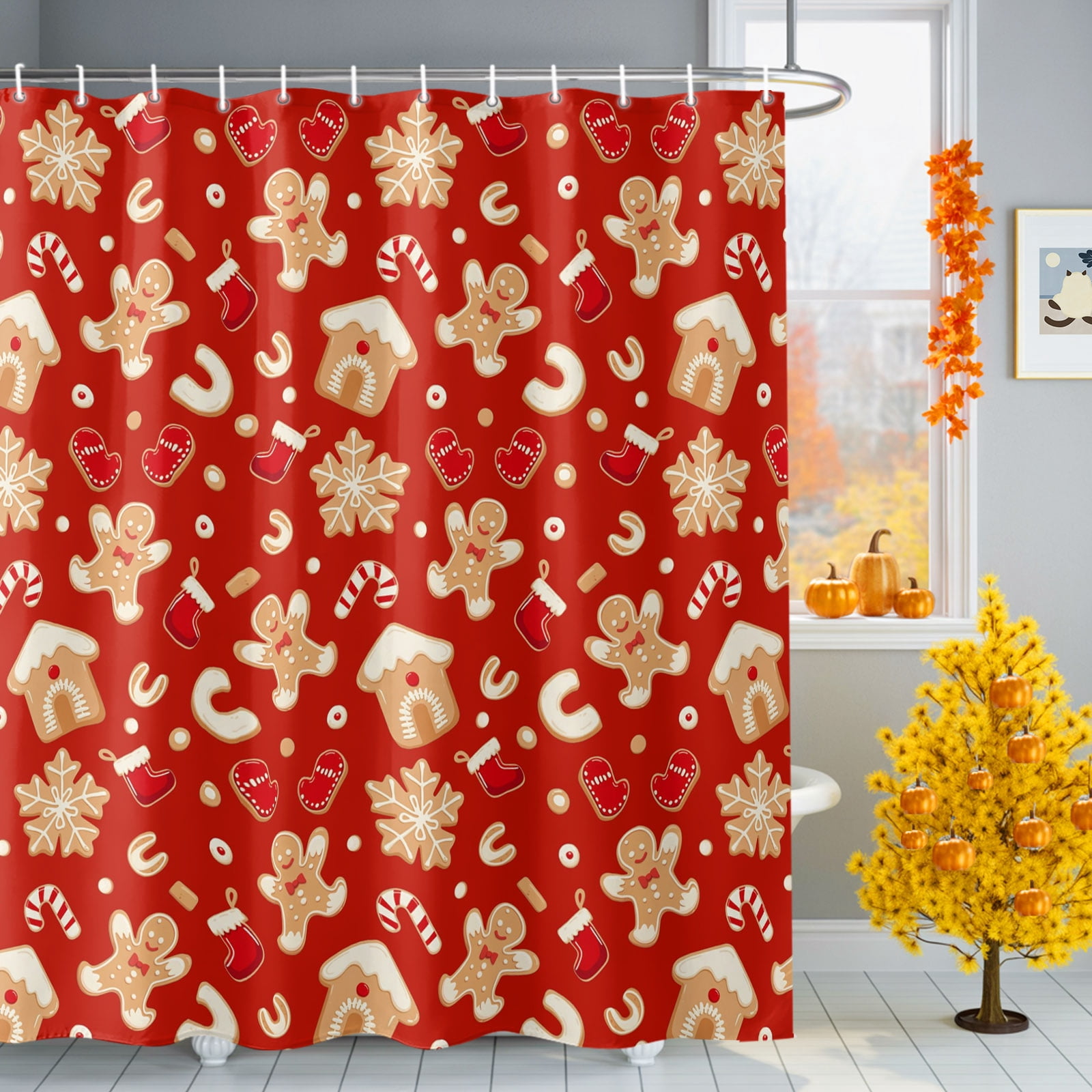 Bathroom Shower Curtain Cartoon Christmas Candy Waterproof Shower ...