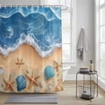 Bathroom Shower Curtain Cartoon Coastal Waves Beach Waterproof Shower ...