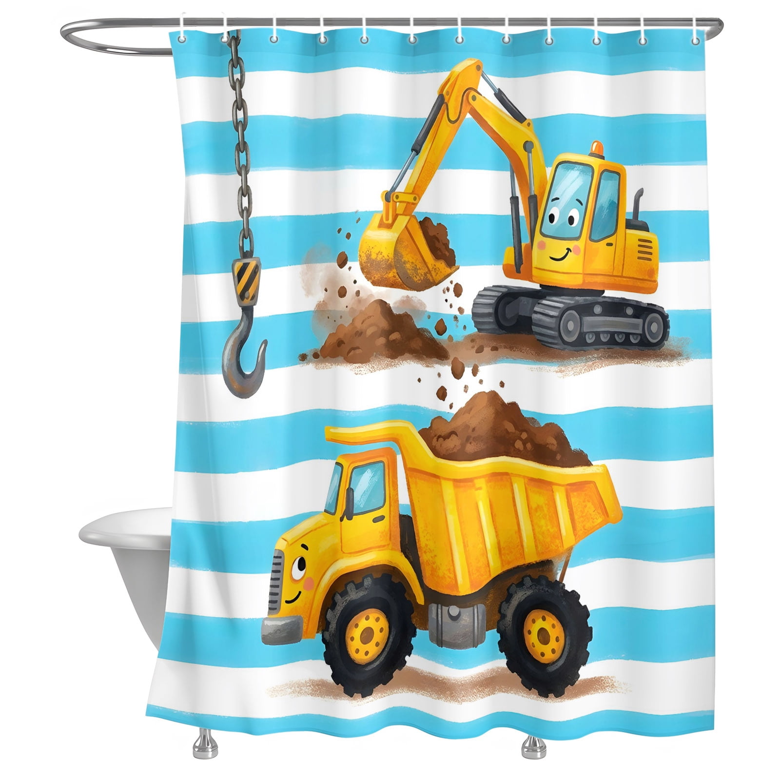 Bathroom Shower Curtain Cartoon Excavator Ground Truck Waterproof ...