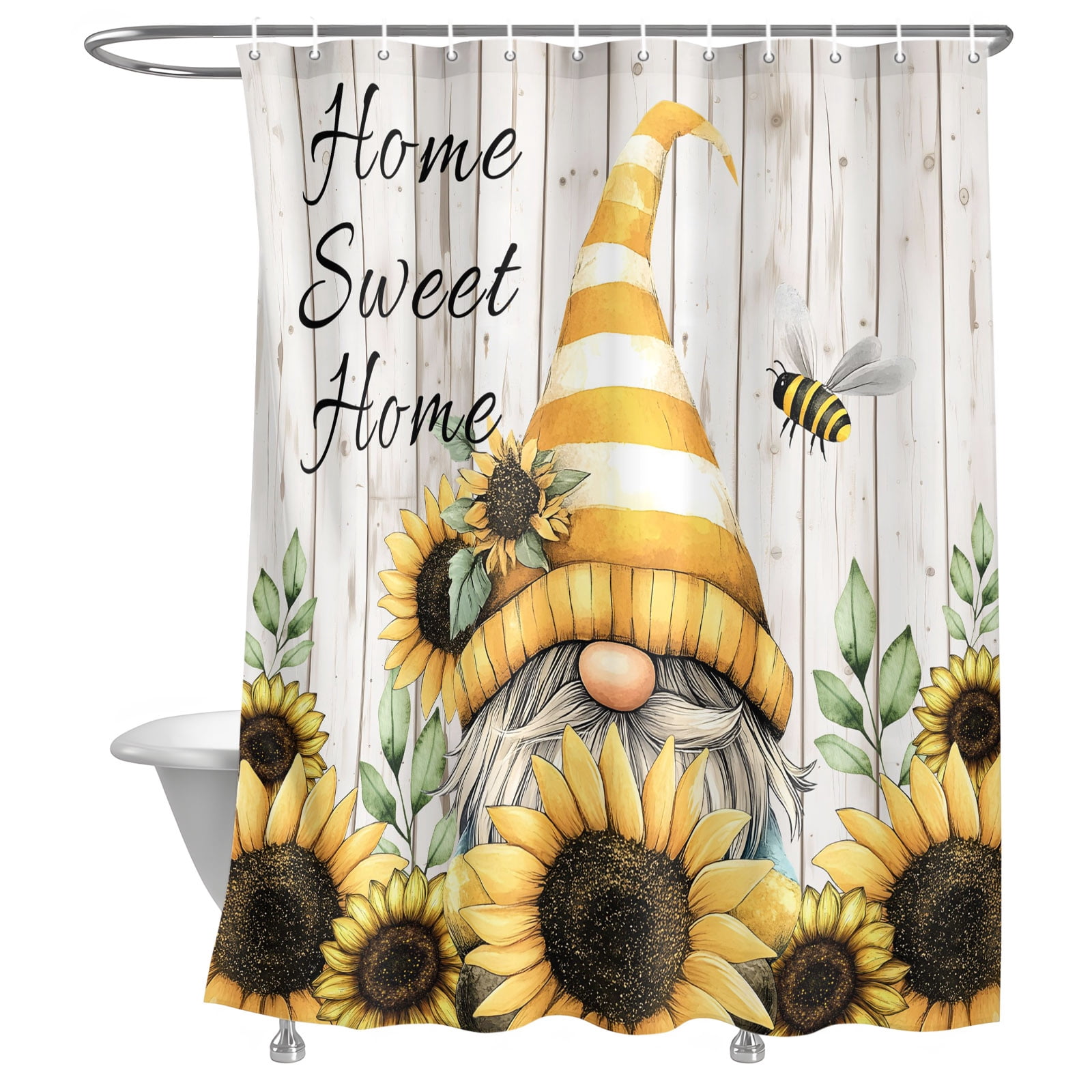 Bathroom Shower Curtain Cartoon Gnome Sunflower Leaf Waterproof Shower ...