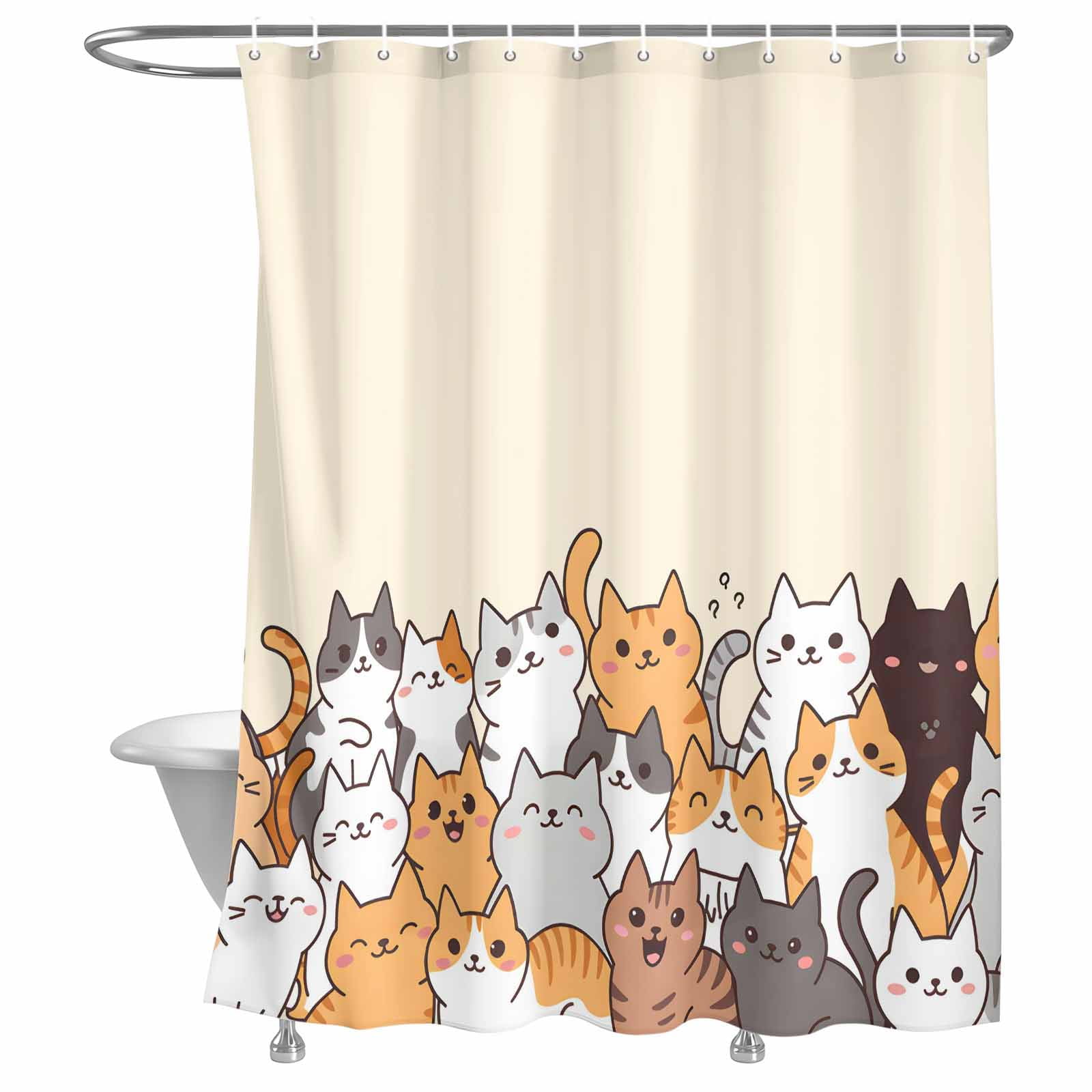 Bathroom Shower Curtain Cartoon Pet Cat Waterproof Shower Curtains with ...