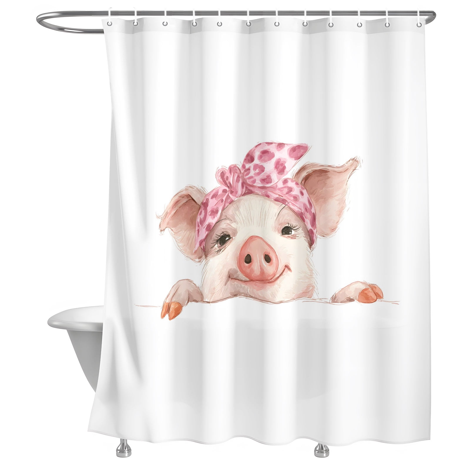 Bathroom Shower Curtain Cartoon Pink Bathing Pig Waterproof Shower ...