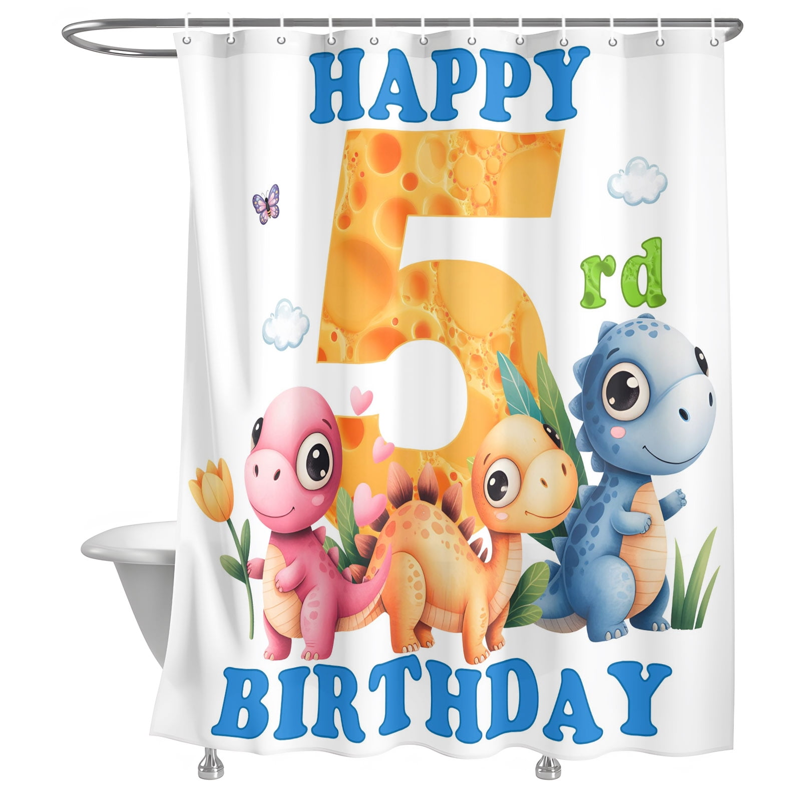Bathroom Shower Curtain Cartoon Pink Orange Blue Dinosaurs Flower ...