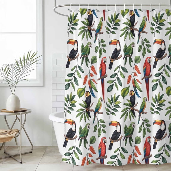 Bathroom Shower Curtain Cartoon Red Green Black Parrots Waterproof ...