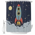 Bathroom Shower Curtain Cartoon Space Rocket Launch Stars and Moon ...