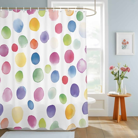 Bathroom Shower Curtain Cartoon Watercolor Wave Point Waterproof Shower ...