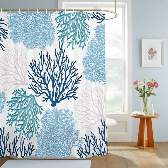 Bathroom Shower Curtain Classic Sea Blue Coral Waterproof Shower ...