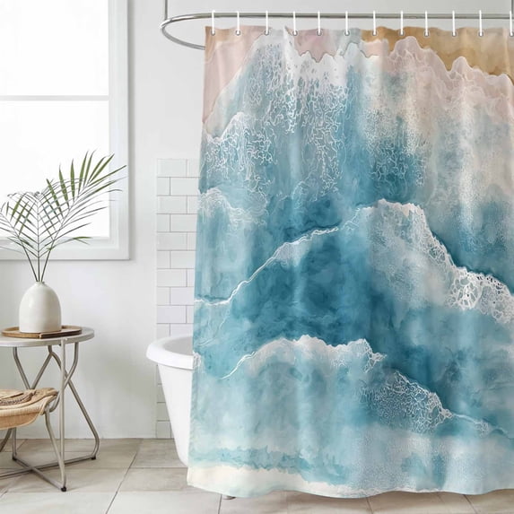 Bathroom Shower Curtain Coastal Ocean Waves Waterproof Shower Curtains ...
