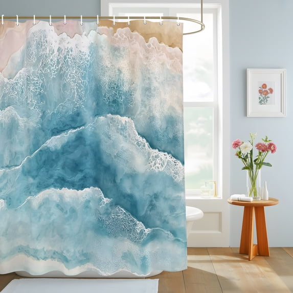 Bathroom Shower Curtain Coastal Ocean Waves Waterproof Shower Curtains ...