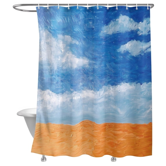 Bathroom Shower Curtain Coastal Orange Beach Blue Sky Waterproof Shower ...