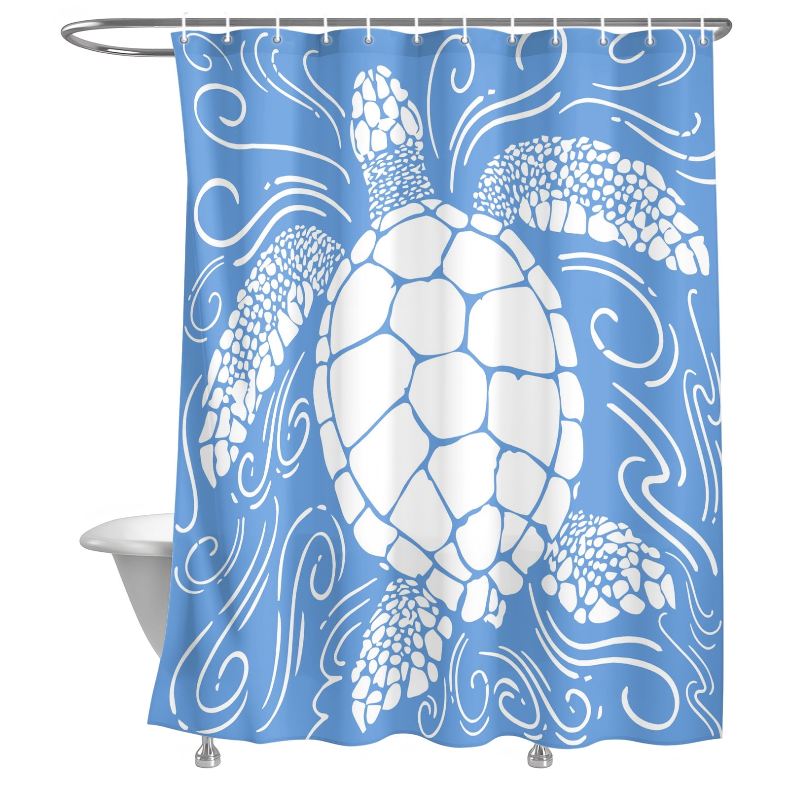 Bathroom Shower Curtain Coastal Sea Turtle on Blue Waterproof Shower ...