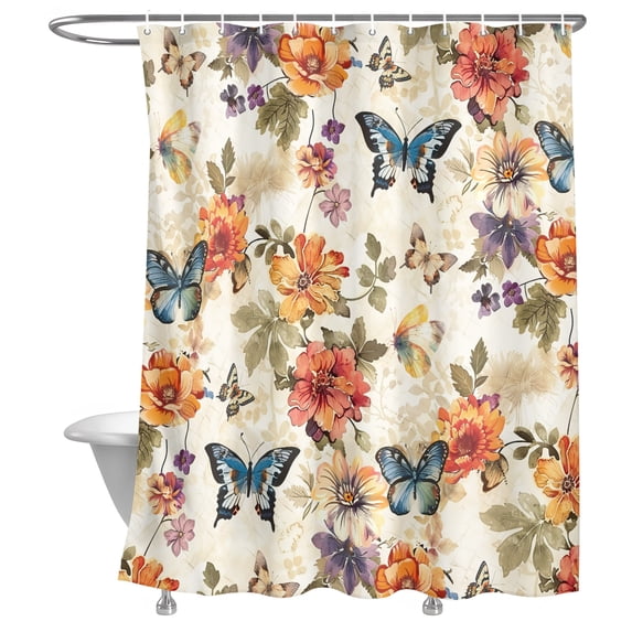 Bathroom Shower Curtain Colorful Butterfly Spring Flower Watercolor ...