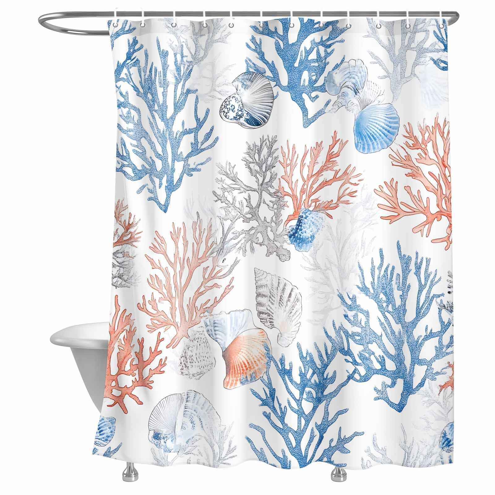 Bathroom Shower Curtain Colorful Coral Summer Ocean Shell Waterproof ...