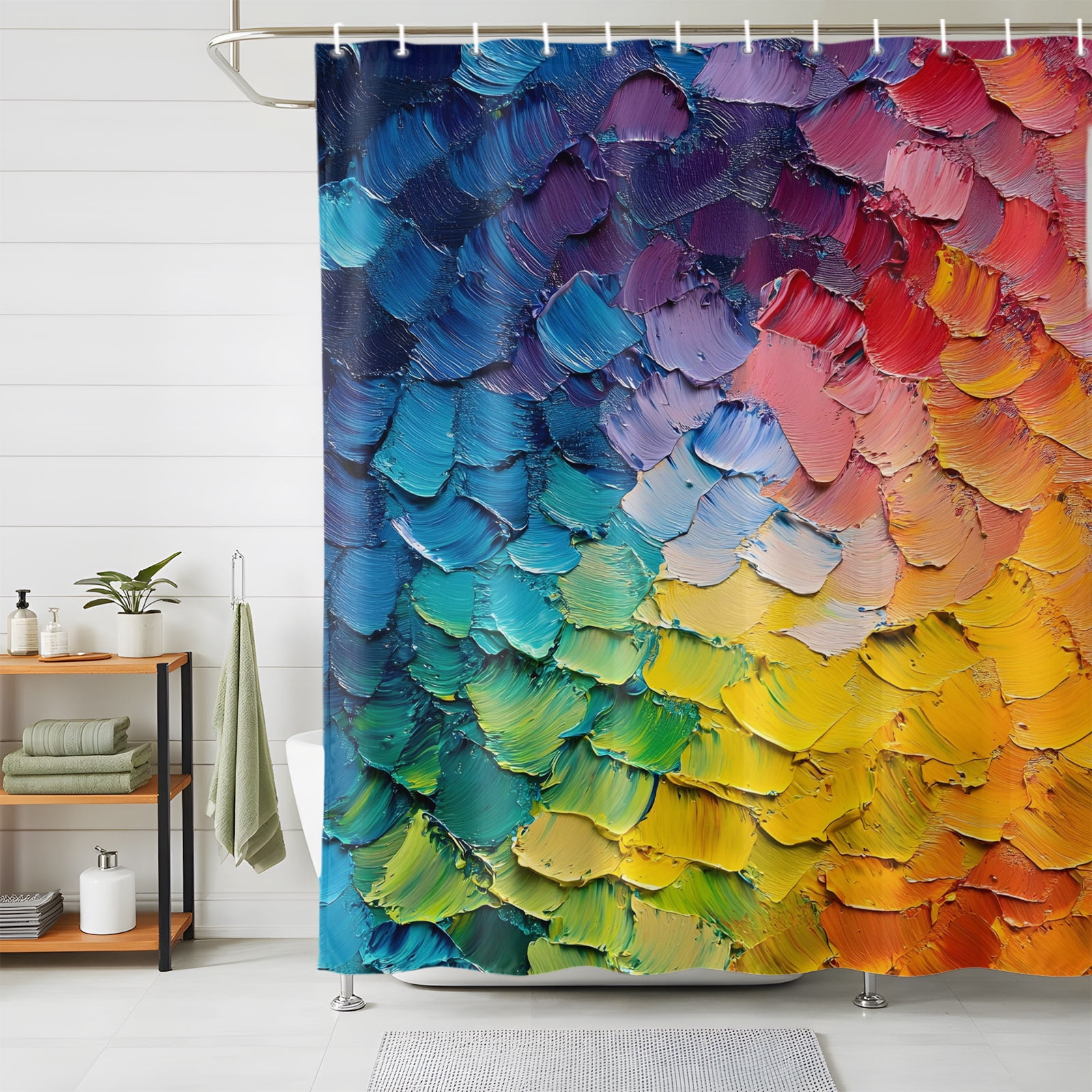 Bathroom Shower Curtain Colorful Palette Art Waterproof Shower Curtains ...
