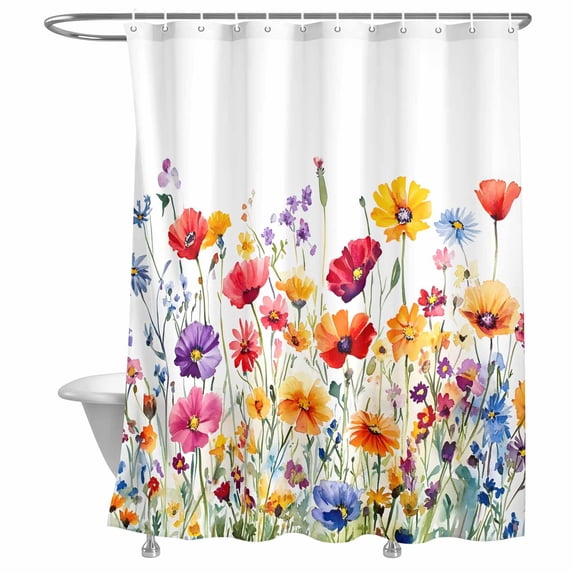 Bathroom Shower Curtain Colorful Summer Flowers Waterproof Shower ...