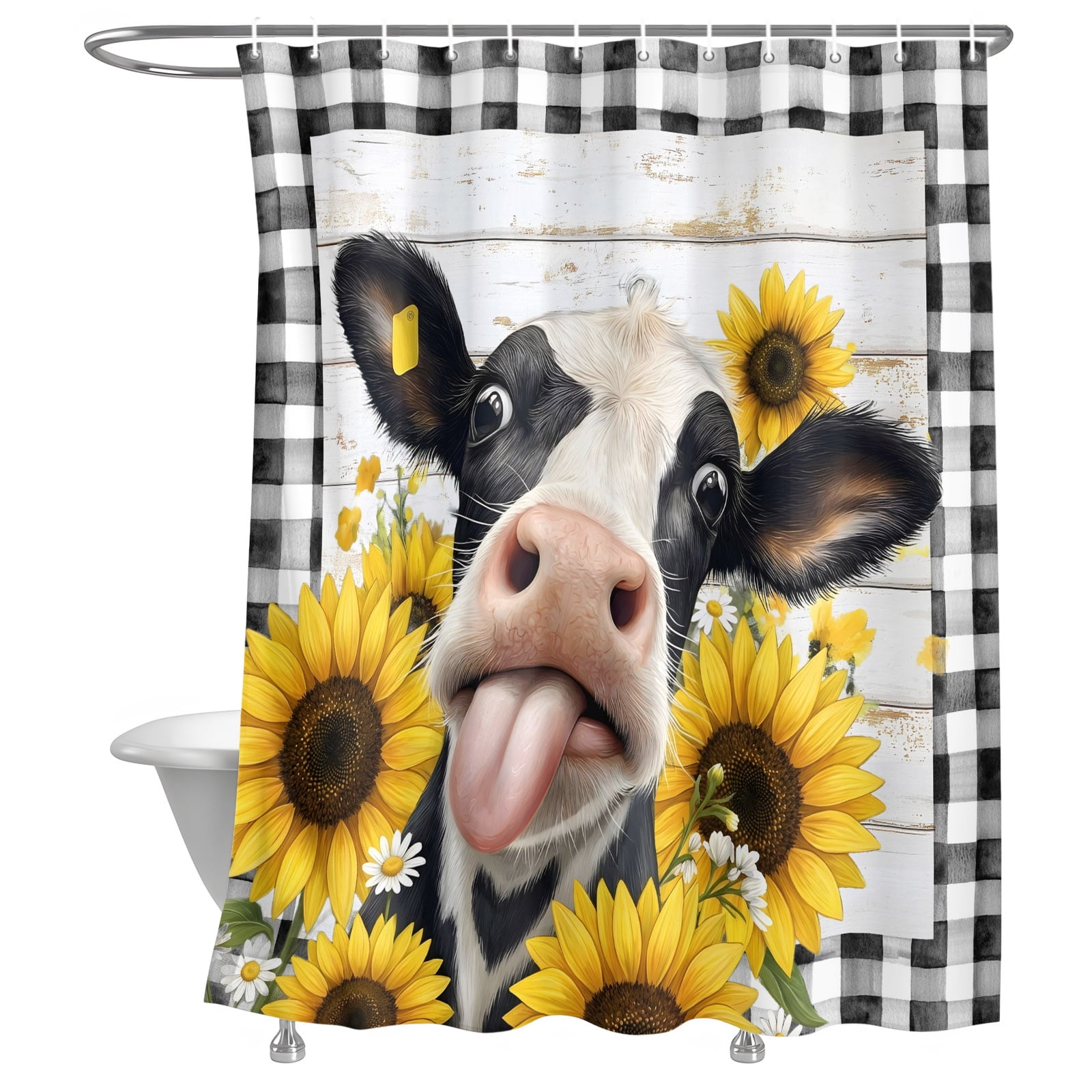 Bathroom Shower Curtain Country Abstract Cow Buffalo Check Waterproof ...