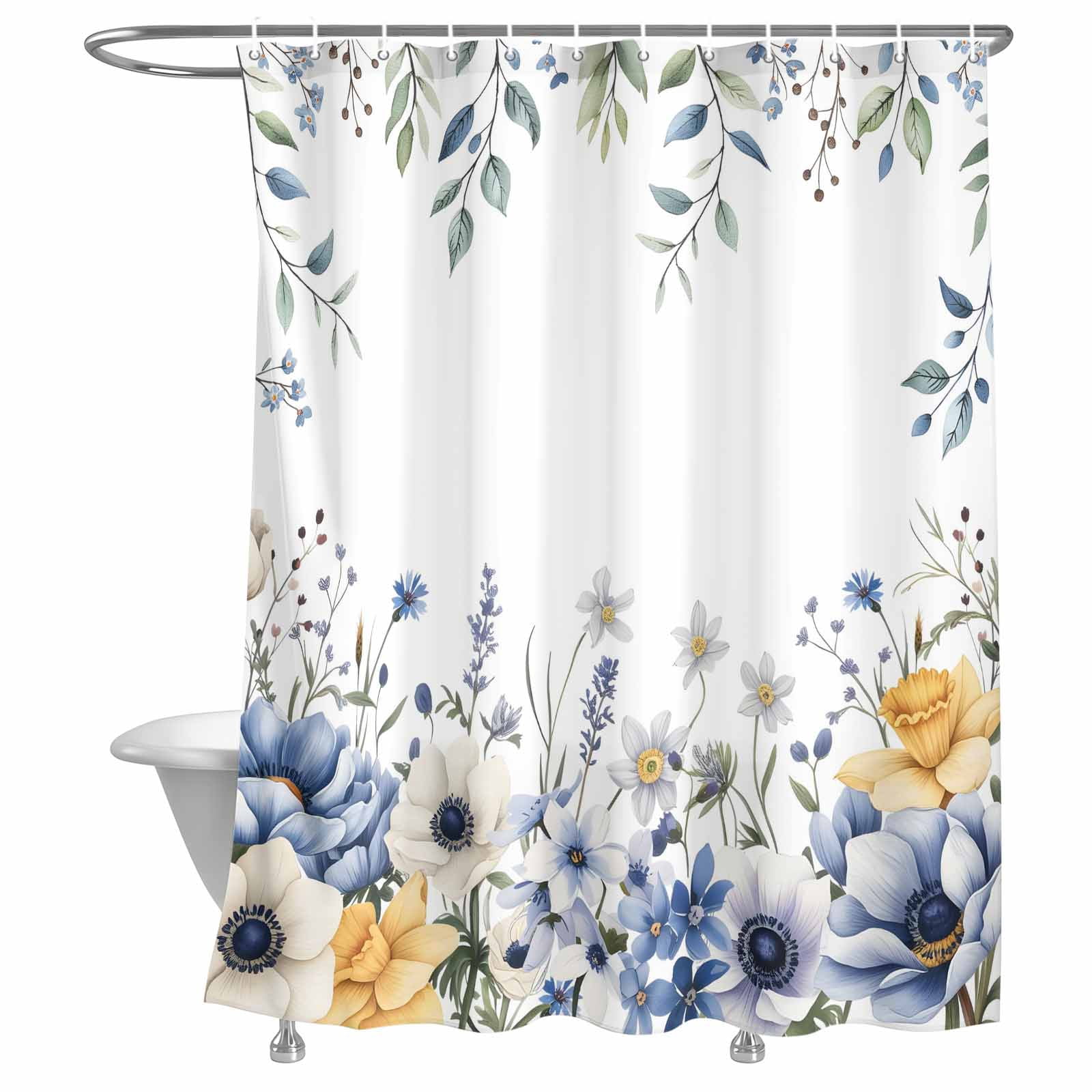 Bathroom Shower Curtain Country Blue Flowers Waterproof Shower Curtains ...
