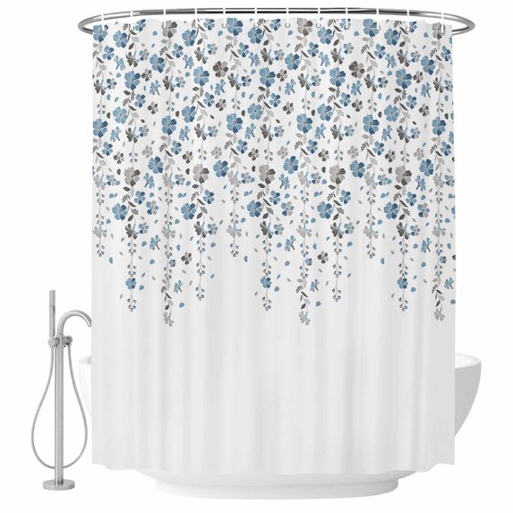Bathroom Shower Curtain Country Blue Leaves Vines Seamless Waterproof ...