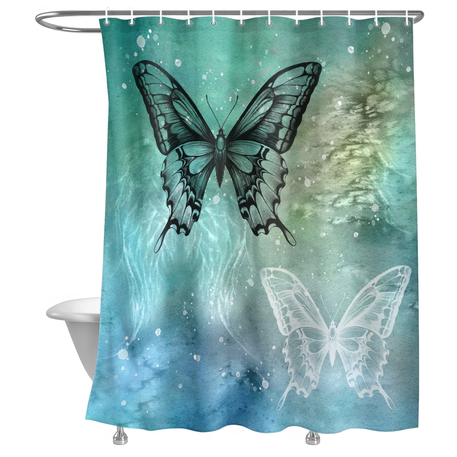 Bathroom Shower Curtain Country Butterfly Silhouette Teal Gradient ...