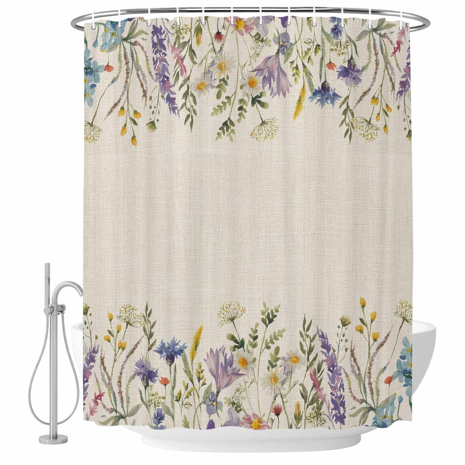 Bathroom Shower Curtain Country Colorful Wild Flower Waterproof Shower ...