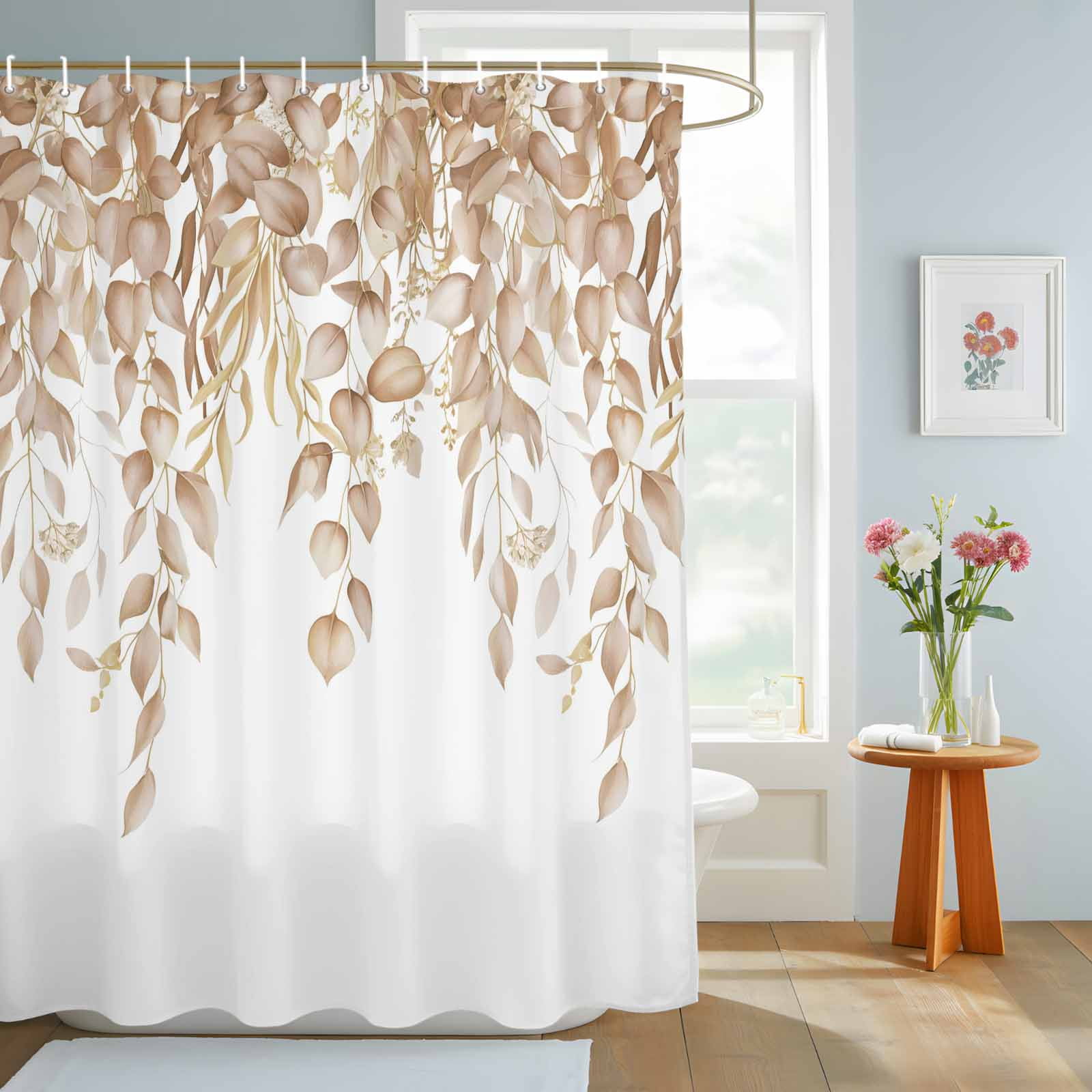 Bathroom Shower Curtain Country Eucalyptus Light Yellow Waterproof ...