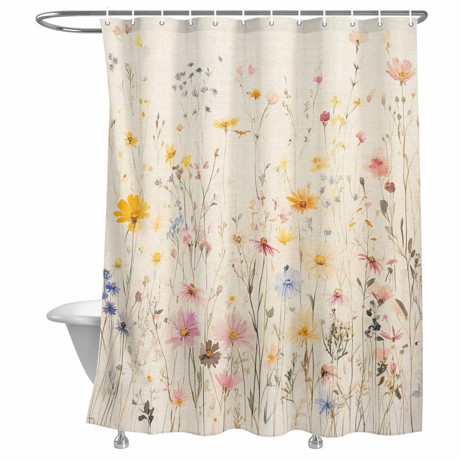 Bathroom Shower Curtain Country Farm Watercolor Flowers Waterproof ...
