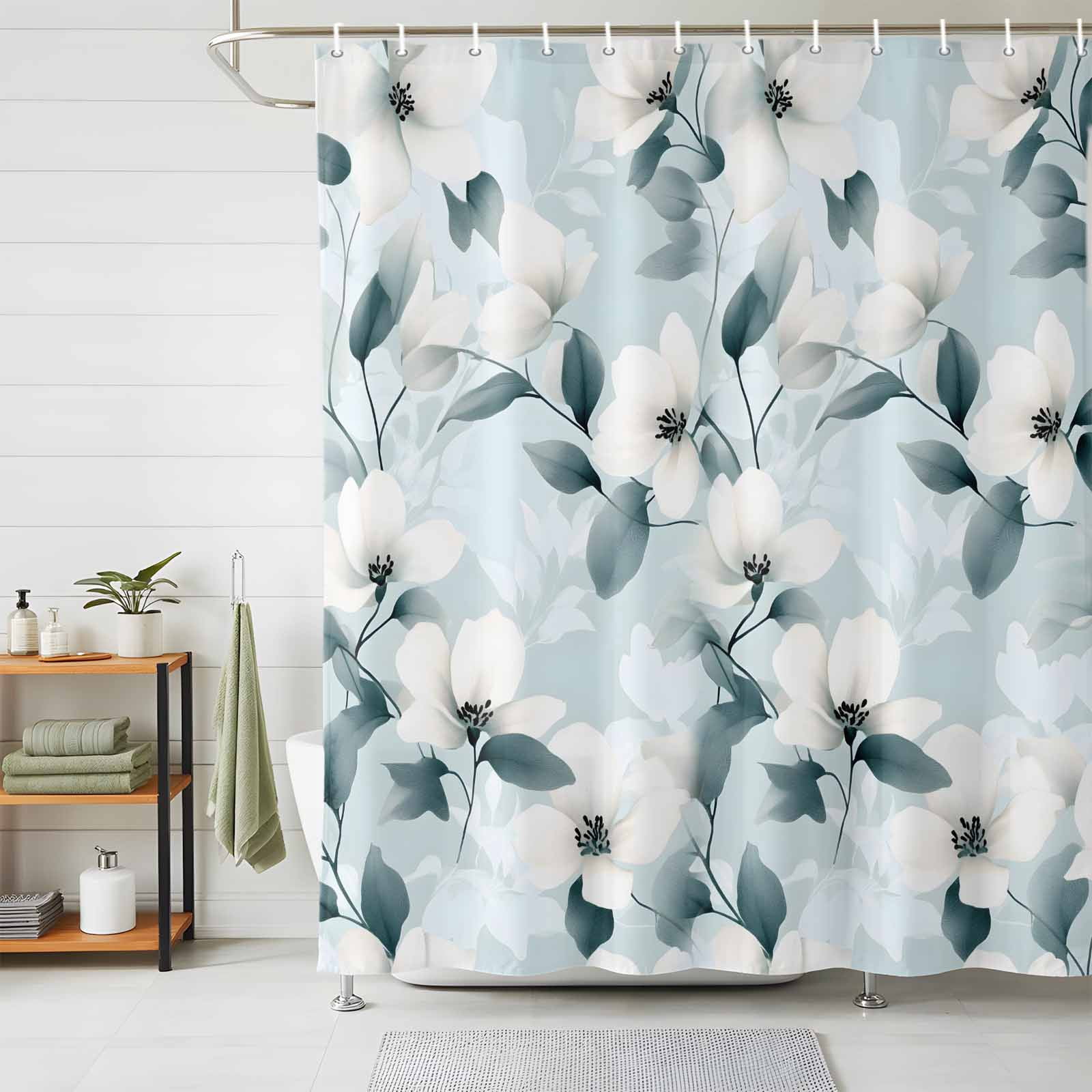 Bathroom Shower Curtain Country Flower Foliage Plants Waterproof Shower ...