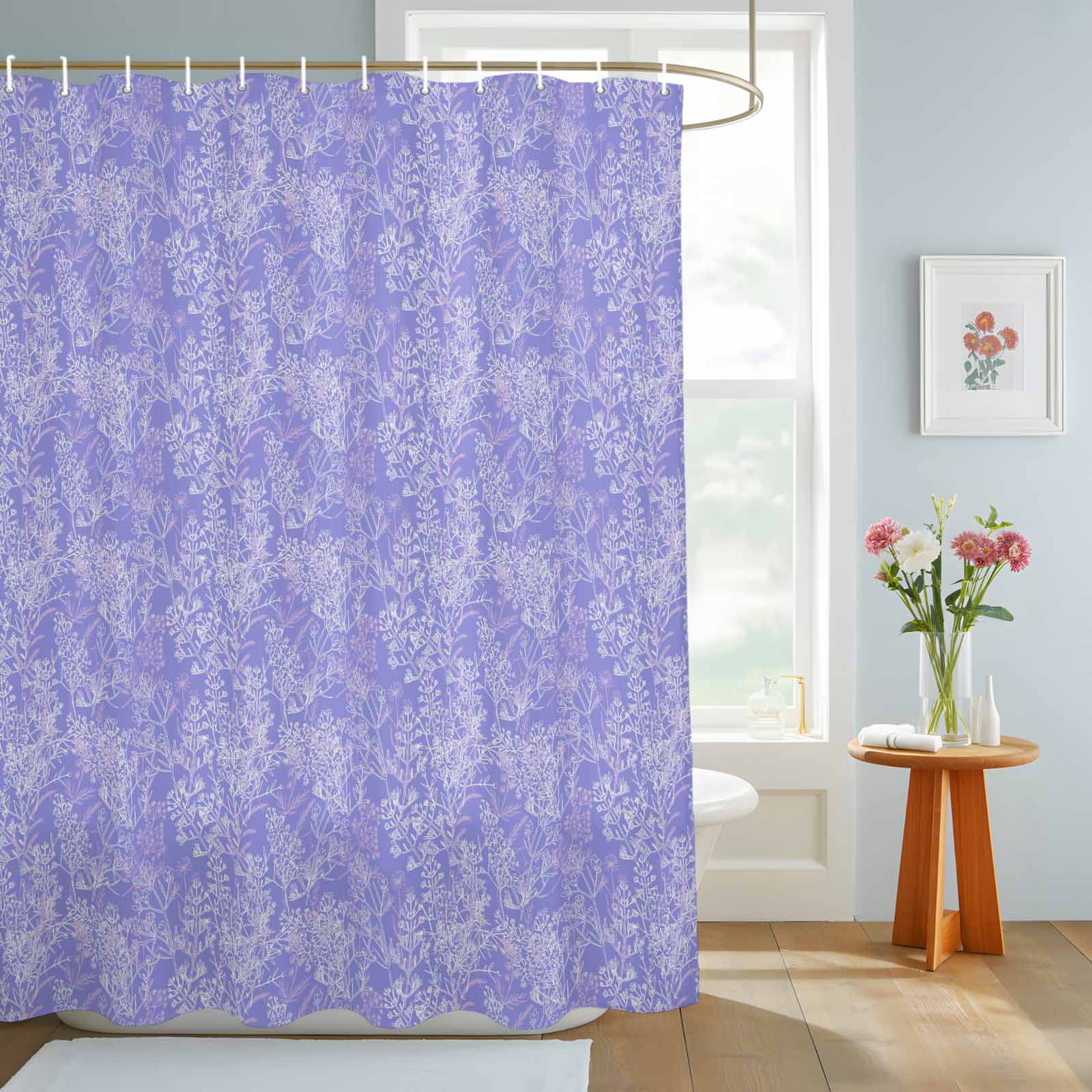 Bathroom Shower Curtain Country Flower Lavender Texture Waterproof ...