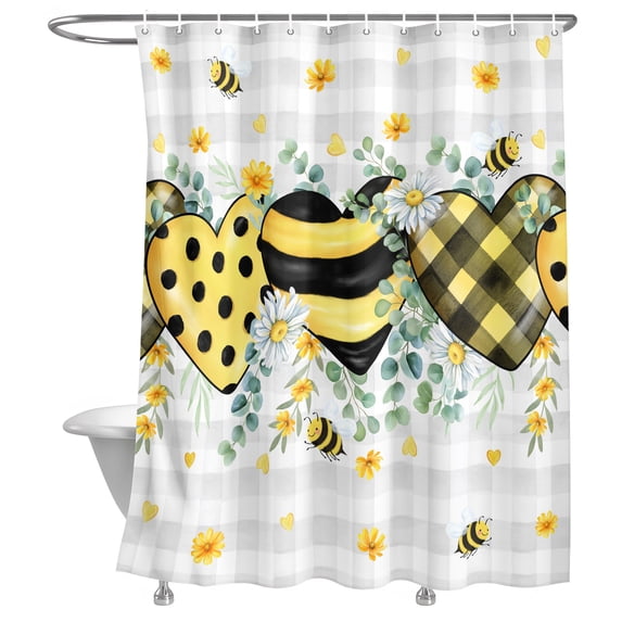 Bathroom Shower Curtain Country Flower Leaf Bee Heart Waterproof Shower ...