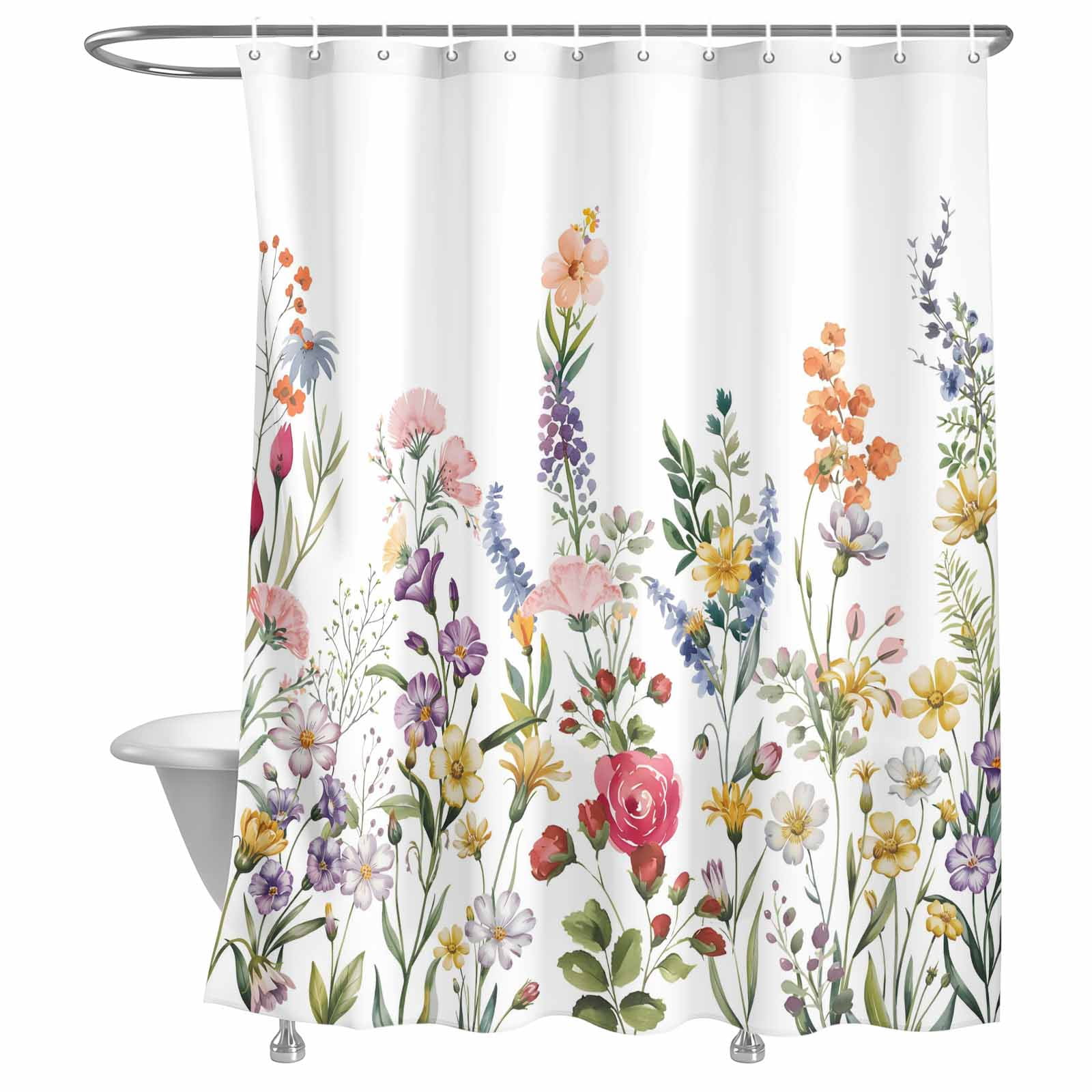 Bathroom Shower Curtain Country Flower Leaves Plant Waterproof Shower ...